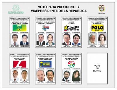 Colombia: Tarjeta electoral presidencial (2006)