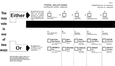 Australian AV ballot paper